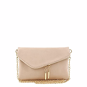 FashionPuzzle Envelope Wristlet Clutch Crossbody Bag with Chain Strap (Nude) One Size