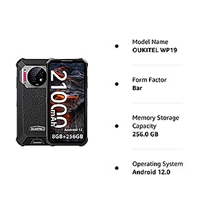 OUKITEL WP19 Rugged Smartphone Unlocked, 21000mAh Battery 8GB 256GB Android 12 Cell Phone, 64MP Camera 20MP Night Vision, 6.78" FHD+ Rugged Phone, Waterproof Mobile Phone Unlocked 4G Dual Sim OTG NFC