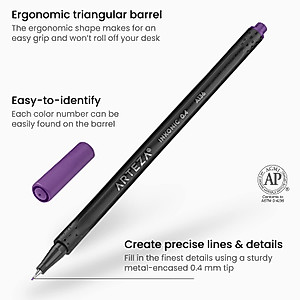 ARTEZA Inkonic Fineliners Pens, Set of 48, 0.4 mm Fine Tip Markers, Water-Based Art Pens for Drawing, Sketching, Journaling, Calligraphy