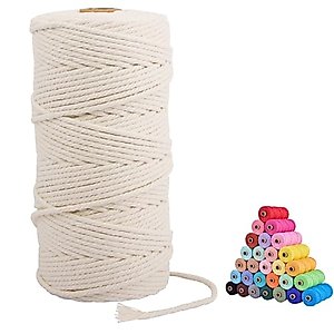 Macrame Cord,3mm x109 Yards 100% Natural Macrame Cords Colored Cotton Macrame Rope Craft Cord for DIY Crafts Knitting Plant Hangers Christmas Wedding Decor(Natural Color/Beige)