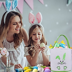 3Pcs Easter Basket for Kids Easter Bunny Canvas Candy Basket Bulk, DIY Personalized Easter Large Buckets Tote Bags Egg Hunt Gifts Basket Easter Party Favors Decorations with 2Pcs Double Line Pens
