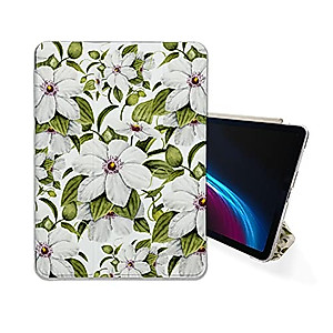 Kawaii White Flowers Cute Art case Compatible with iPad Mini Air Pro 7.9 8.3 9.7 10.2 10.9 11 12.9 inch Pattern Cover New 2022 2021 Trifold Stand 3 4 5 6 7 8 9 Generation 480 (10.9" Air 4)