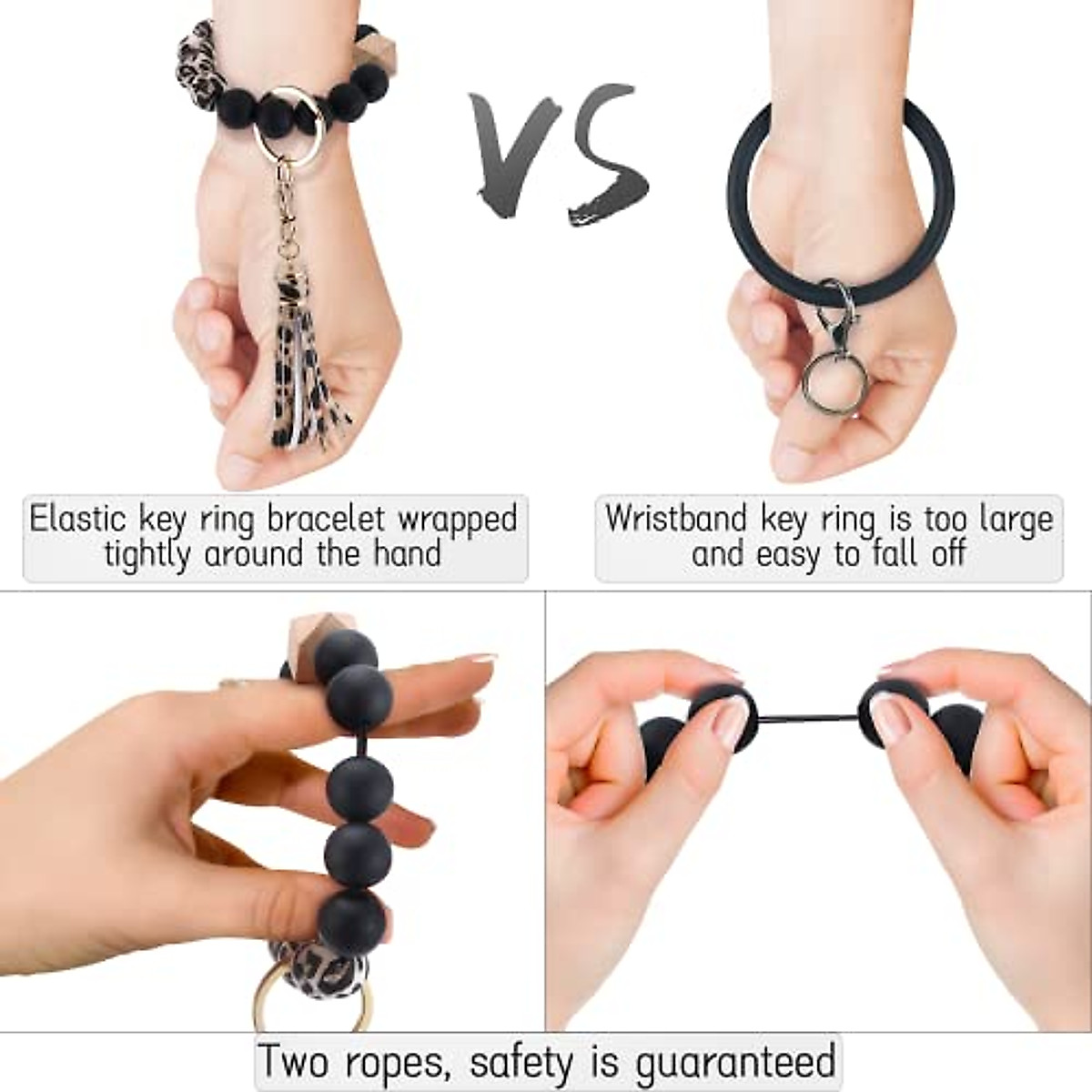 Pusunas Key Chains Women for Car Key Ring Bracelet,Keychain Wristlet,Silicone Beaded Bangle Chains