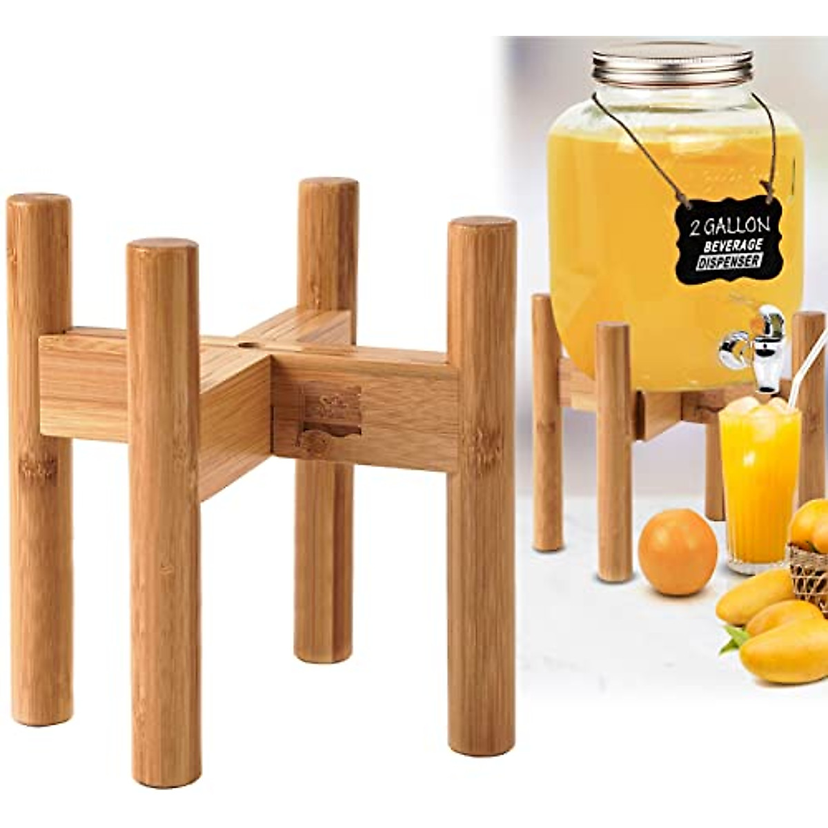 Drink Dispenser Stand - Beverage Glass Jar and Water Plastic Jug Holder - Adjustable up to10-inch Wide