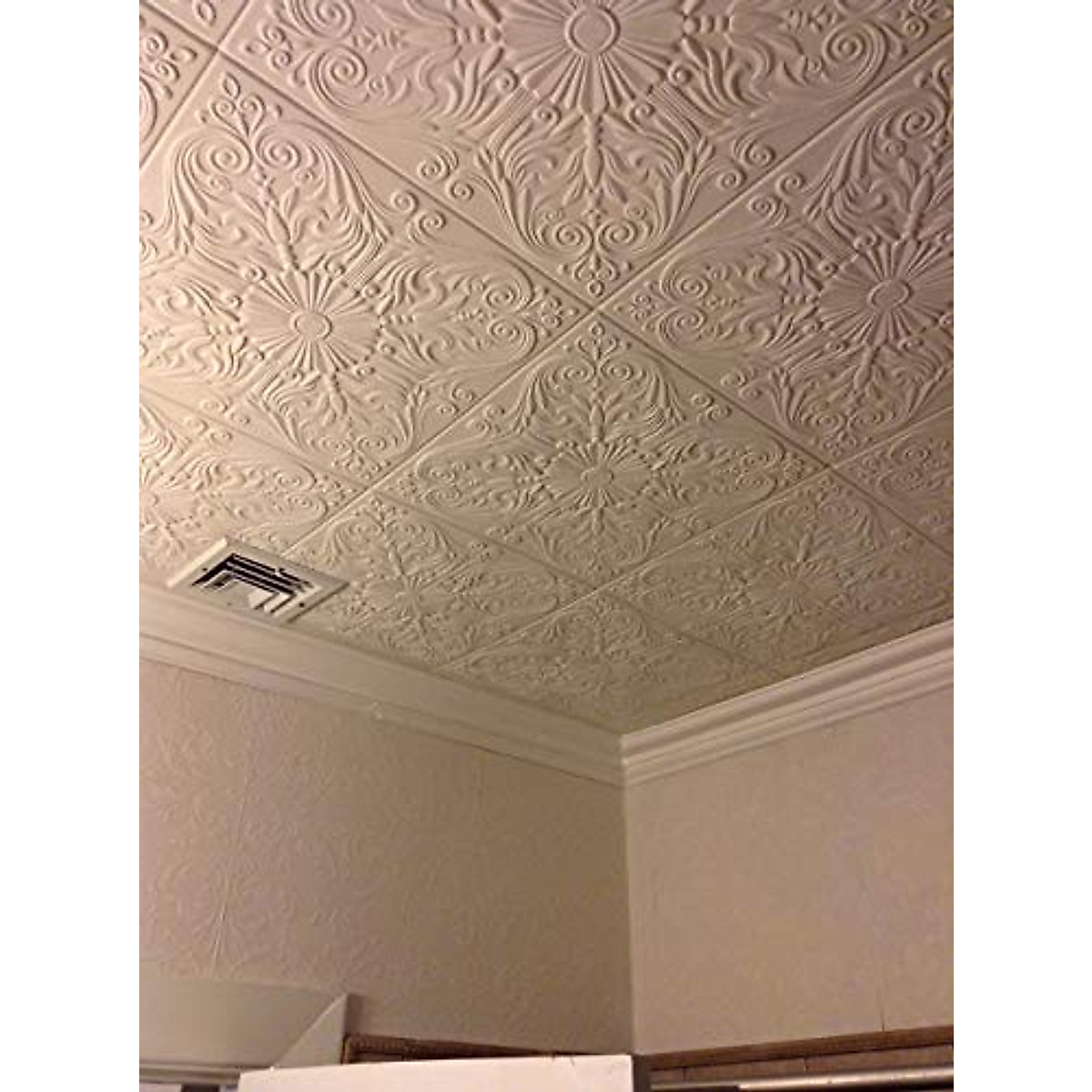 A La Maison Ceilings R139 Spanish Silver Foam Glue-up Ceiling Tile (256 sq. ft./Case), Pack of 96, Plain White