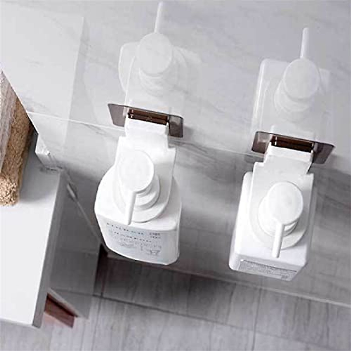 2pcs Shower Gel Bottle Rack Hook Bracket,Self Adhesive Wall Mounted Shampoo Holder Hook Shower Gel Bottle Rack Hanger Liquid Soap Holder Hand Sanitizer Suction Wall Seamless Hook for Kitchen Bathroom