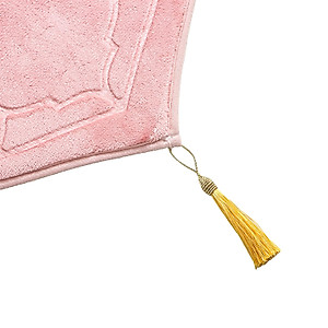 JE JOUE Prayer Rug Muslim Mat Islamic - Thickening Sponge Muslim Rug for Kids Men Women with Islam Prayer Beads for Eid Travel Ramadan, Soft Luxury Great for Knees and Forehead （Pink）