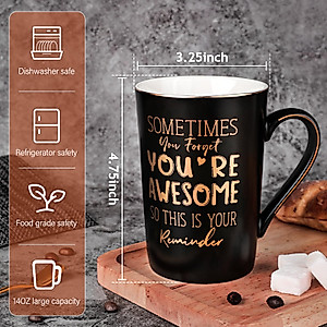 Christmas Birthday Thank You Gifts for Men, Sometimes You Forget You're Awesome - 14oz Unique Black Ceramic Inspirational Mug with Gold Print, Present for Boyfriend Husband Employee, Nice Gift Boxed