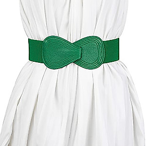 Allegra K Interlock Buckle 8-shaped Faux Leather Elastic Belt Cinch Waistband for Lady Fit Waist Girth:25"/63.5cm-37"/94cm Green