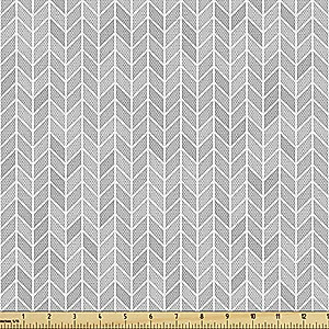 Lunarable Herringbone Fabric by The Yard, Repetitive Greyscale Toned Geometric Pattern Simple Polygonal Design Print, Decorative Fabric for Upholstery and Home Accents, 1 Yard, Grey White