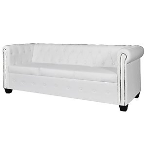 CUSON Chesterfield Sofa 3-Seater | Modern 3-Seat Sofa Couch | Faux Leather Living Room Sofa | White Artificial Leather with Wooden Frame 78.9" x 29.9" x 27.6"