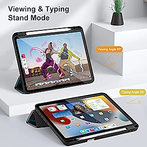 Lepeoac Designed for iPad Pro 12.9 Inch (2022/2021/2020/2018, 6th/5th/4th/3st Generation) with Transparent Shockproof Back Cover [Built-in Pencil Holder] Auto Sleep/Wake, Luxury Leaves