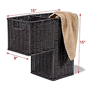 14.5" Plastic Wicker Storage Stair Basket With Handles by Trademark Innovations