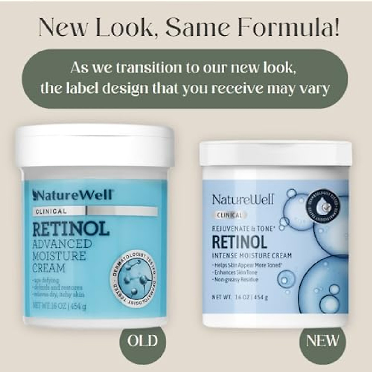 NATURE WELL Clinical Retinol Advanced Moisture Cream for Face, Body, & Hands, Boosts Skin Firmness, Enhances Skin Tone, No Greasy Residue, Version 2.0, 16 Oz