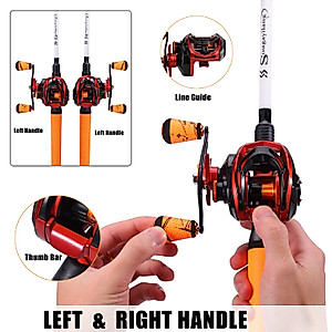 Sougayilang Fishing Rod and Reel Combo, Medium Fishing Pole with Casting Reel, Baitcaster Combo, SuperPolymer Handle-Orange-6ft with right handle reel