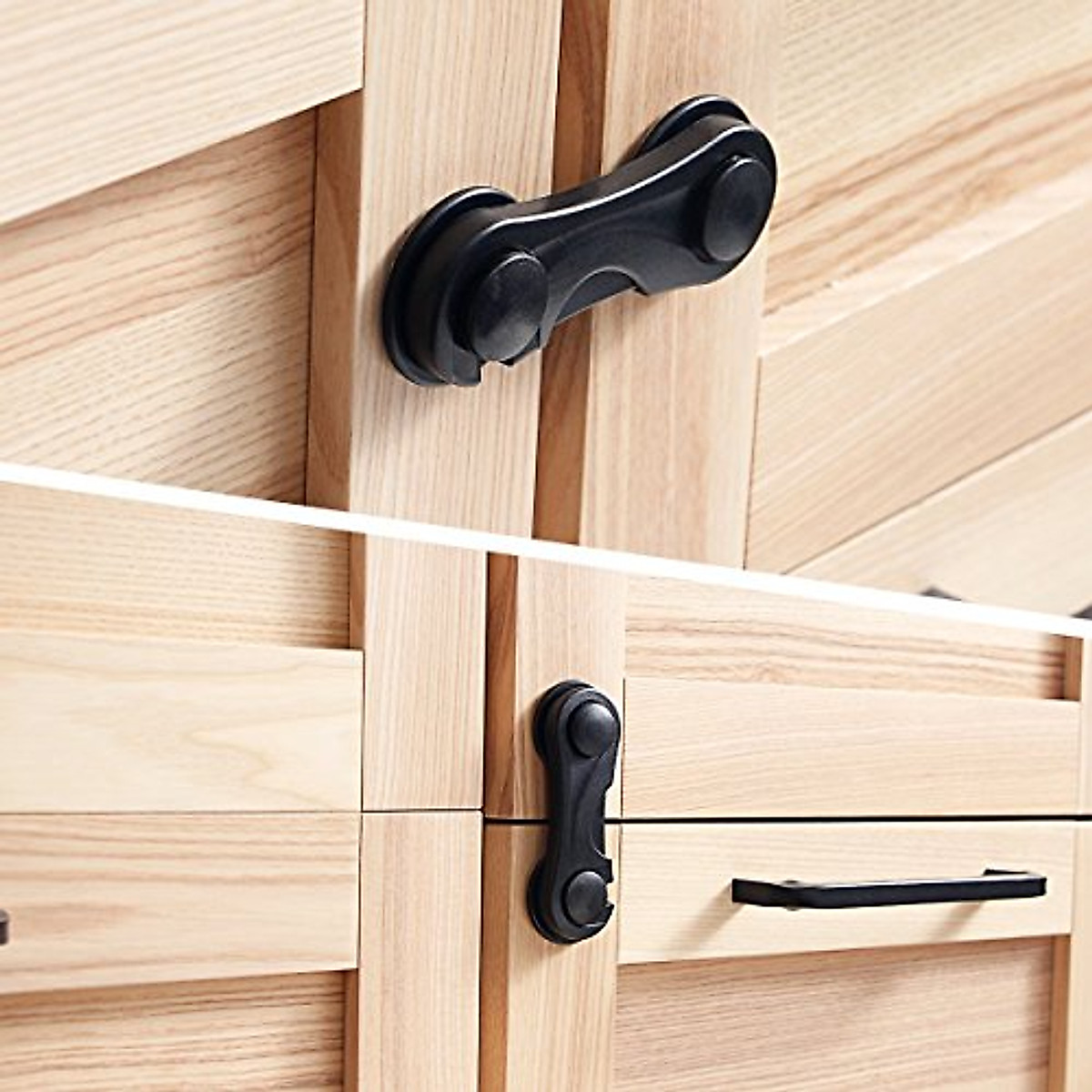 Child Safety Cabinet Locks (10 Pack) - Baby Proofing Latches Lock for Drawers, Toilet Seat, Fridge, Oven, with 10 Extra 3M Adhesives (Black)