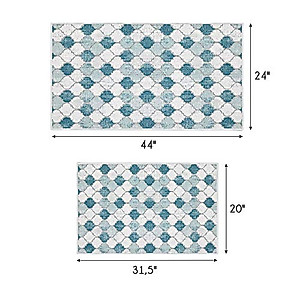 Sussex Home Non Skid Washable Kitchen Runner Rugs Set of 2 - Ultra-Thin Lattice Area Rugs for Laundry Room, Entryway, Bathroom - Multipurpose Set of 44 x 24 and 31.5 x 20 Inches Floor Mats