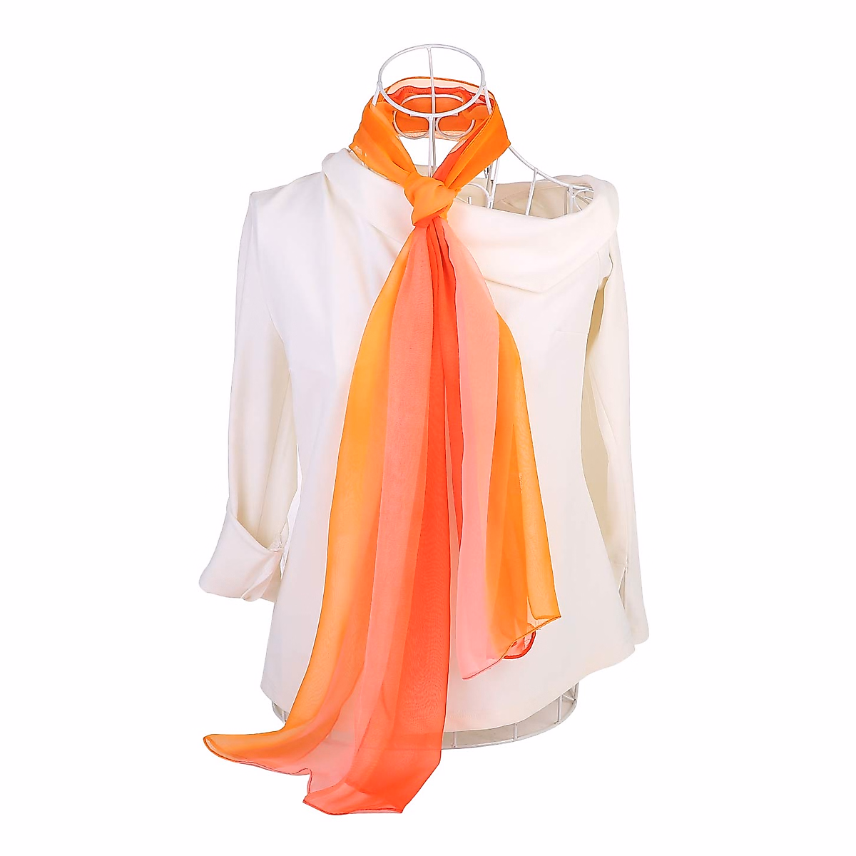 uxcell Long Chiffon Light Wedding Scarf Silky Gradient Color Party Shawl Spring Summer Beach Wrap for Women 63"x19.6" Red Orange Pink