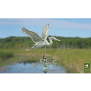 Good Directions Blue Heron Weathervane, Blue Verde Copper, Patina