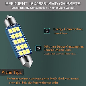 UGSHY 2 PCS Car LED Extremely Bright Bulbs, 1.6" 6000K 2835 Chipsets 1200LM Bulbs for LED Interior Dome Map Door Lights 211-2 212-2 569 6411 6451 41mm 42mm (White)