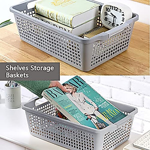 LOSYHU 6Pack Plastic Storage Baskets, Woven Plastic Baskets, Gray Small Weave Bins Organizer for Kitchens, Cabinets, Bathrooms, Bedrooms, Countertop, under Sink or on Shelves (11.2"x7.5"x3.8")