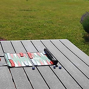 Backgammon Travel Set in Sturdy Leatherette Design - The Classic Board Game in Roll Up Style