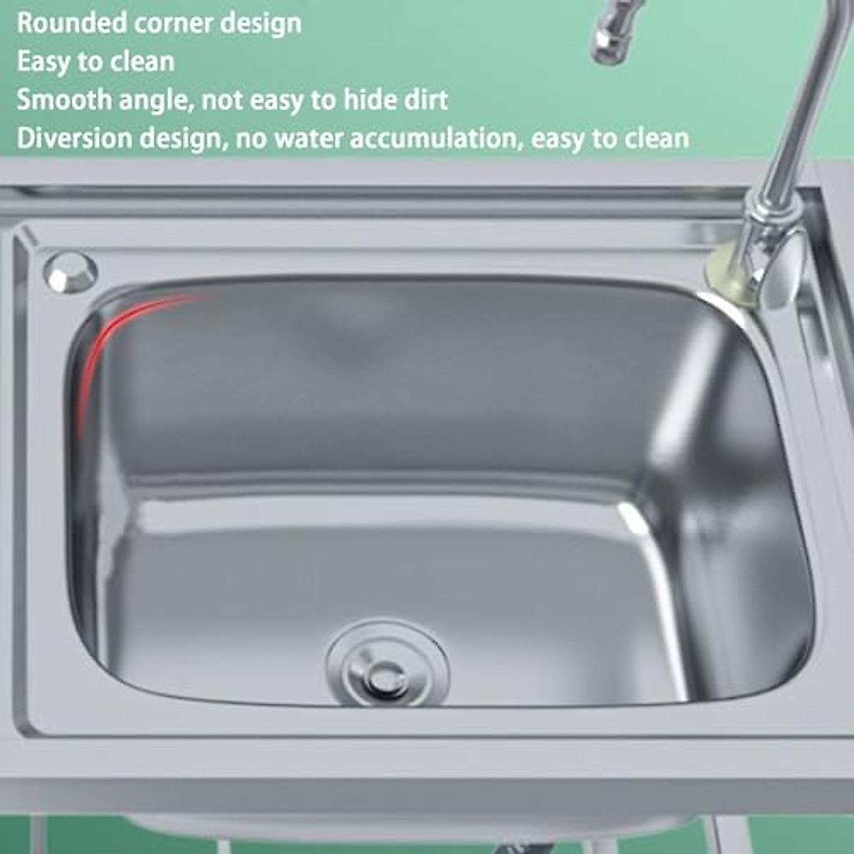 Free Standing Stainless-Steel Single Bowl Sink,Commercial Restaurant Kitchen Sink Set,Utility Kitchen Sink with Workbench, w/Faucet & Drain, for Restaurant,Garage,Laundry Room,Yard