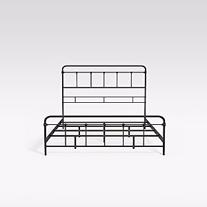 eLuxurySupply SNAP Metal Bed Frame - Carbon Steel with Antique Pewter Finish Folding Bed Frame - Easy Assembly with Headboard and Footboard - Sturdy Steel Construction Bed Base - Queen Size