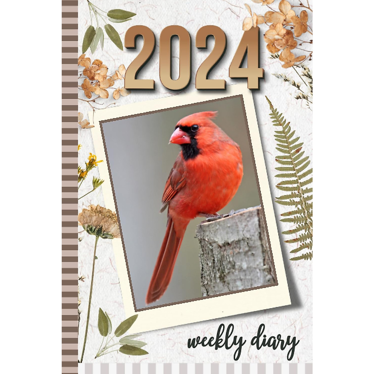 2024 Weekly Diary: Hardcover / 6x9 Dated Personal Organizer / Daily Scheduler With Checklist - To Do List - Note Section - Habit Tracker / Organizing Gift / Red Cardinal - Rustic Botanical Art Cover