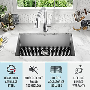 DELTA FAUCET Delta Lenta 30-inch Undermount 16 Gauge Stainless Steel Single Bowl Kitchen Sink with Accessories, 953034-30S-SS, Satin