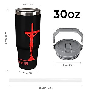 Jesus Saved My Life Crucifix Heartbeat 30 OZ Insulated Tumblers with Handle And Straw Leakproof Vacuum Insulated Stainless Steel Water Bottle for Car Fishing Travel