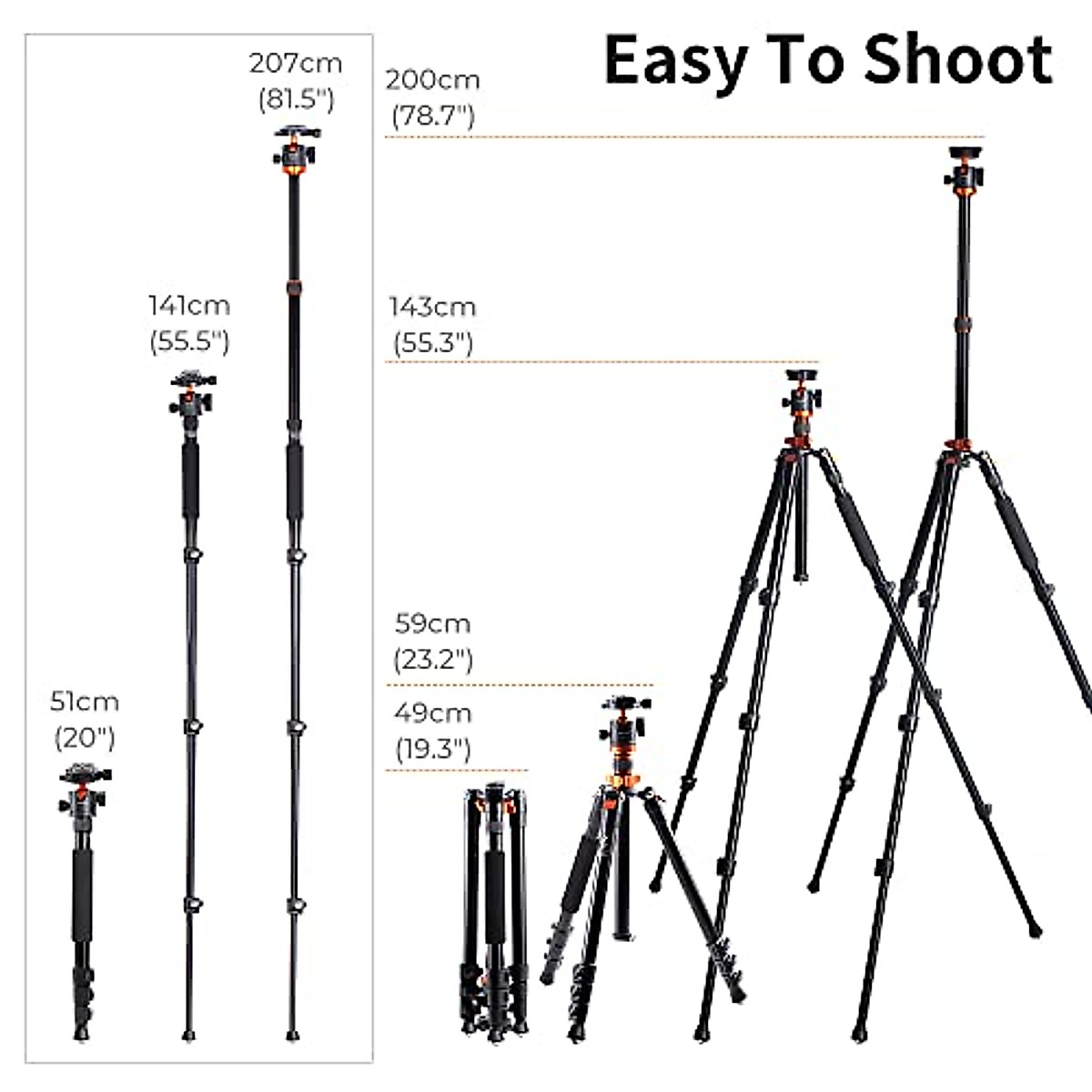 K&F Concept 78 inch Camera Tripod for DSLR Compact Aluminum Tripod with 360 Degree Ball Head and 10KG Load for Travel and Work K234A7+BH-28L (S210)