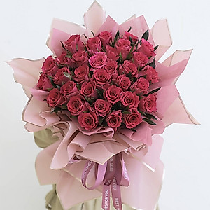 Gloreyan 20 Sheets Gold Edge Flower Wrapping Paper, Florist Bouquet DIY Craft Fresh Flower Bouquet Wrap Waterproof Floral Wrapping Gift Box Packaging Material Florist Supplies, 22.8*22.8 Inches(Pink)