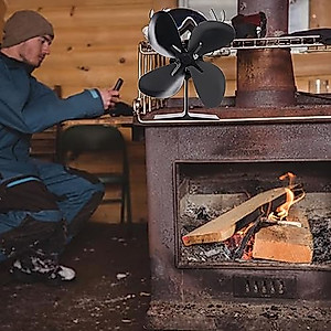 4 Blade Heat Powered Stove Fan Large Air Volume Fireplace Wood Stove Fan Non Electric Eco Fan Low Noise Aluminum Alloy Black