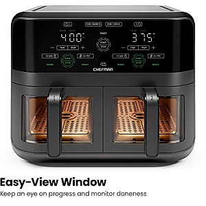 CHEFMAN 6 Quart Dual Basket Air Fryer Oven with Easy View Windows, Sync Finish, Hi-Fry, Auto Shutoff, 2 Independent 3Qt Nonstick Dishwasher Safe Frying Baskets, Digital Double Air Fryer - Black
