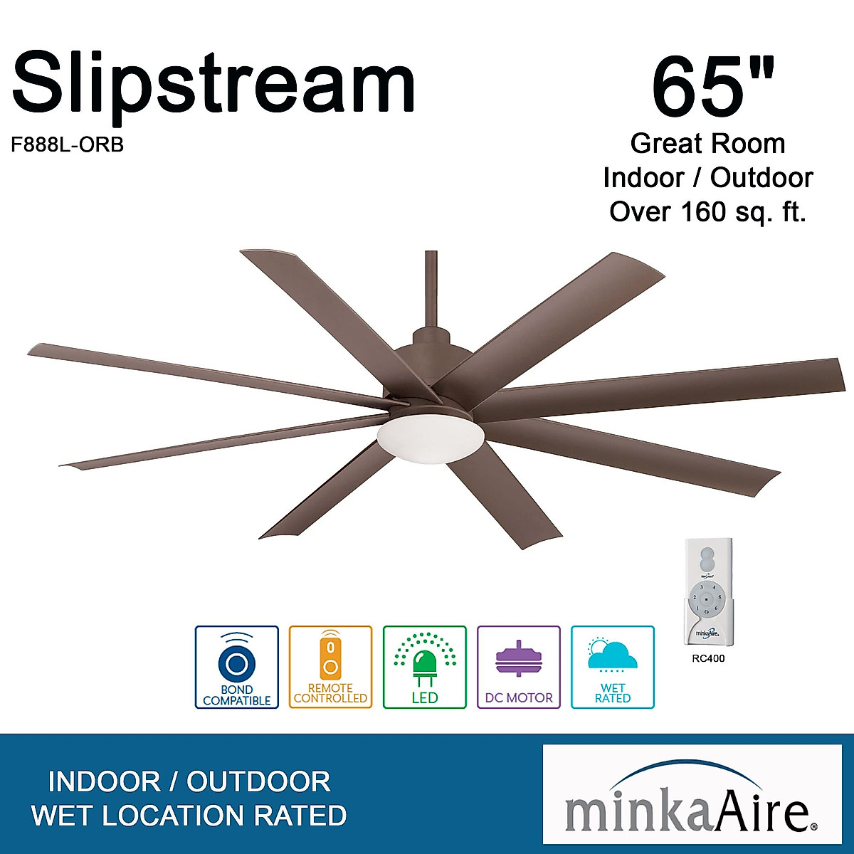 Minka Aire Slipstream 65 in. Integrated LED Indoor/Outdoor Oil Rubbed Bronze Ceiling Fan with Light and Remote Control
