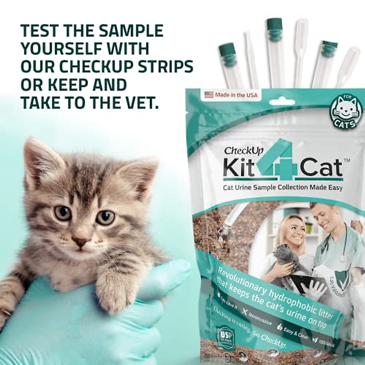 KIT4CAT 2lb Hydrophobic Cat Litter for Urine Collection, Hydrophobic Sand Urine Collection Litter Kit I Collect cat Urine Sample for Test (3 x 11oz Bags)