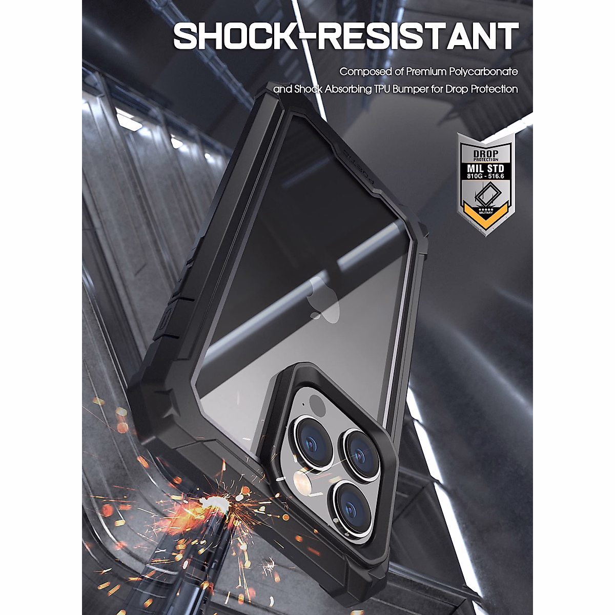 Poetic Guardian Case Compatible with iPhone 14 Pro Max 6.7 Inch, [20 FT Mil-Grade Drop Tested] Full-Body Shockproof Protective Rugged Clear Cover Case with Built-in Screen Protector, Black/Clear