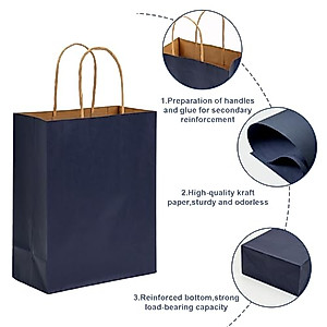 Moretoes 110pcs Dark Blue Gift Bags with Handles, 8x4x10 Inch Medium Size, Paper Bags for Small Business, Shopping Bags, Retail Bags, Party Bags, Favor Bags (Royal Blue)