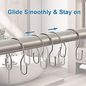 24 Pack Double Shower Curtain Hooks Rings, TENOVEL Double Sided Shower Curtain Hooks Rust Proof for Shower Curtain, Stainless Steel Bathroom Shower Hangers Rings for Shower Rods, Brushed Nickel