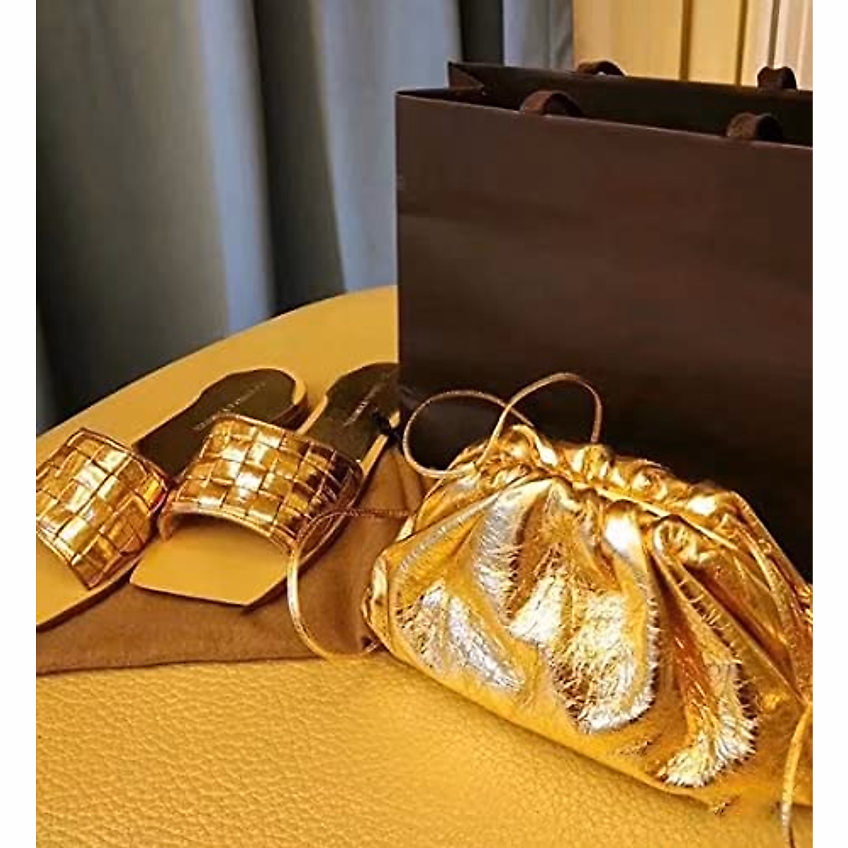 Bisadon Dumpling Pouch Crossbody Bag for Women Soft Clutch Purse Ruched Shoulder Bag Fashion Evening Bag Gold Small