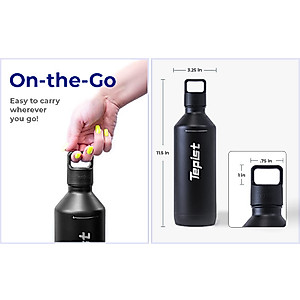 Tepist ThirtyO 30oz Stainless Steel Bottle Compatible with Sodastream Machines – Powder Coated Black - Vacuum Sealed - Double Walled - Leak-Proof - Easy to Carry - Reusable Bottle