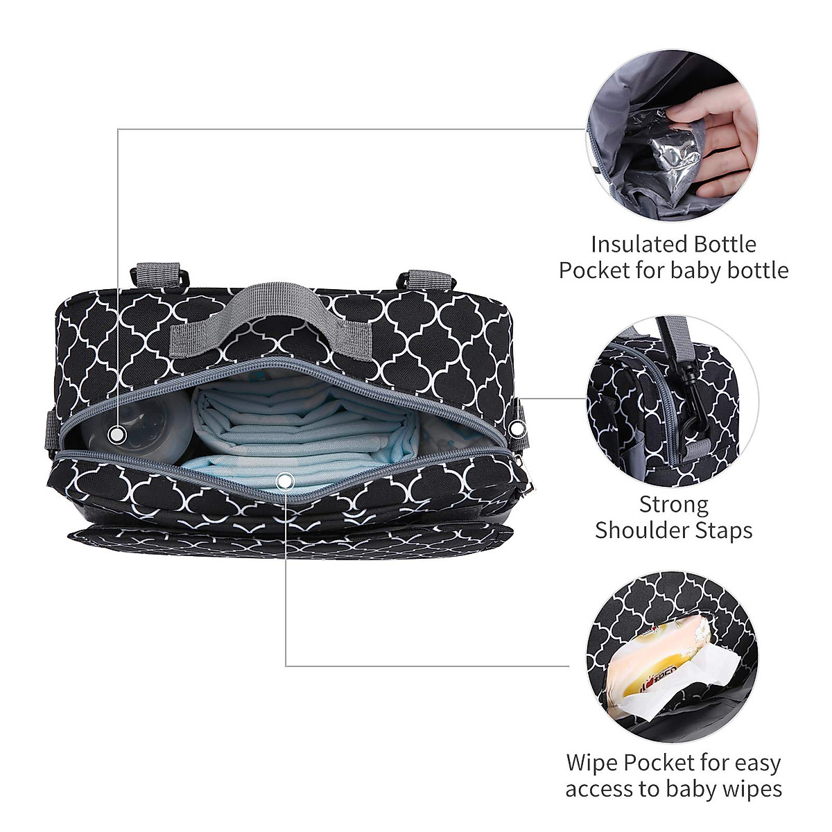 Small Diaper Bag, Mini Stroller Organizer Accessory with Wipe Pockets Caddy Parent Console with Hook Fit All Strollers, Black