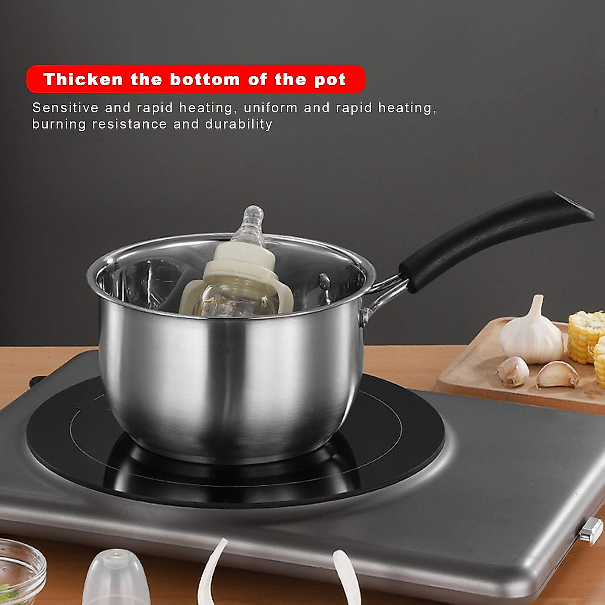 MOUMOUTEN Soup Pot, 18cm Thickened 304 Stainless Steel Single Handle Food Supplement Saucepan Cooking Supplies for Cooking Soups, Sauces