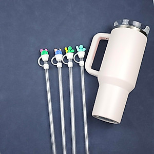 boqopod 4 Pcs Cactus 10mm/0.4 inch Straw Cover Cap for Stanley Cup and Straw Topper Compatible with Stanley 30 & 40 Oz Tumblers (Cactus)