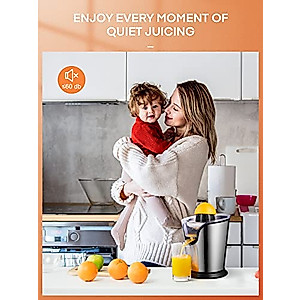 FOHERE Orange Juice Squeezer Electric Citrus Juicer with Two Interchangeable Cones Suitable for orange, lemon and Grapefruit, Brushed Stainless Steel
