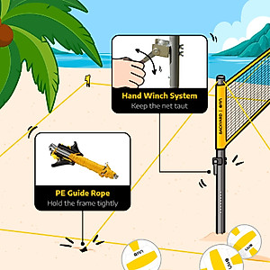 A11N Outdoor Volleyball and Badminton Combo Set - Includes Adjustable Height Anti-Sag Net, Volleyball, Air Pump, 4 Badminton Rackets, 2 Shuttlecocks, Boundary Line Marker, and Carrying Bag