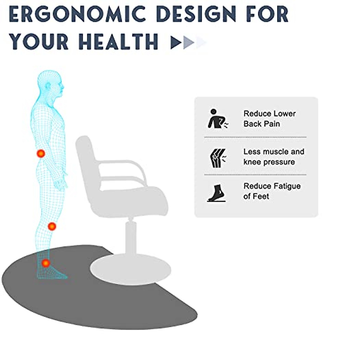 OmySalon 1/2'' Thick Anti Fatigue Mat for Hairstylist Standing, 3'x5' Barber Floor Matt with Scissor Under Salon Chair, Hair Cutting Hairdressing Equipment