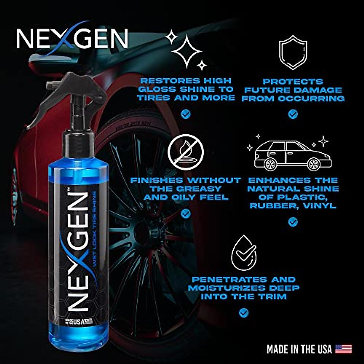Nexgen Wet Look Tire Shine — Oil-Based Premium Dressing — High Gloss Finish and Protection for Tires - 8 oz