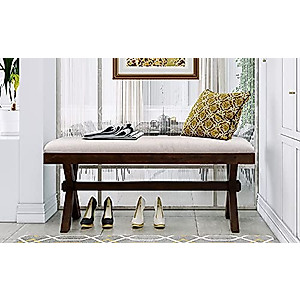 Wood Kitchen Upholstered Dining Bench, Table Bench, Entryway Bench, Bedroom Bench for End of Bed for Living Room, 250 Lbs Weight Capacity (Brown)